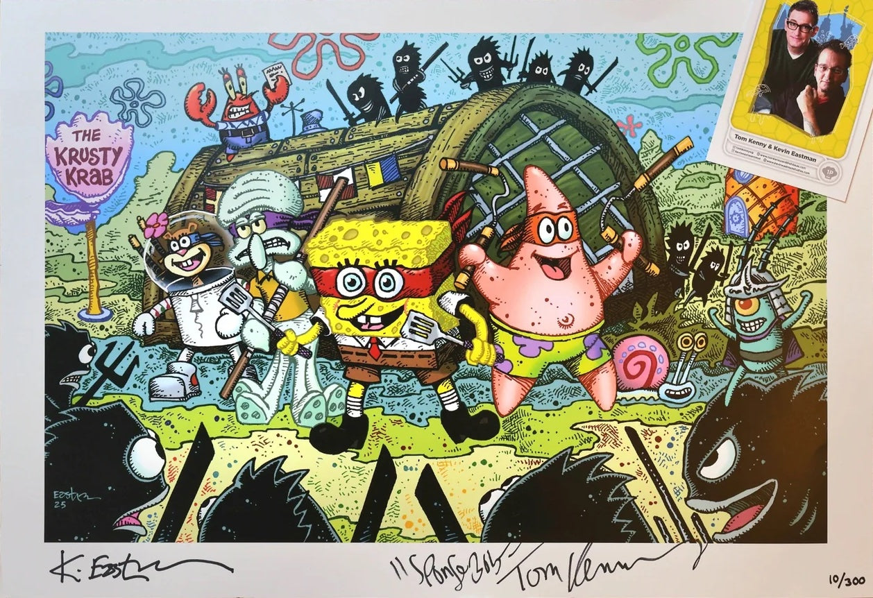 SpongeBob x TMNT Fan Art Poster – Signed by Kevin Eastman & Tom Kenny